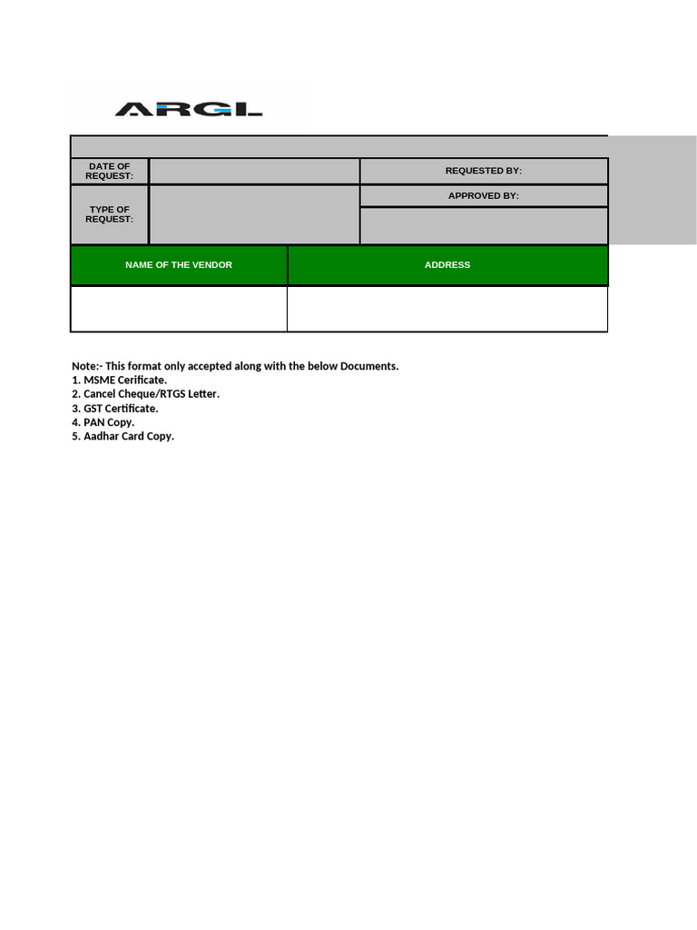 Vendor Form Argl | PDF