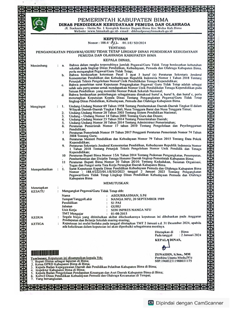 SK Dinas Durhama | PDF