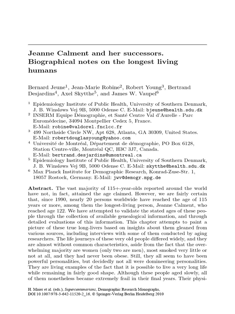 Jeanne Calment and Her Successors. Biographical Notes On The Longest ...