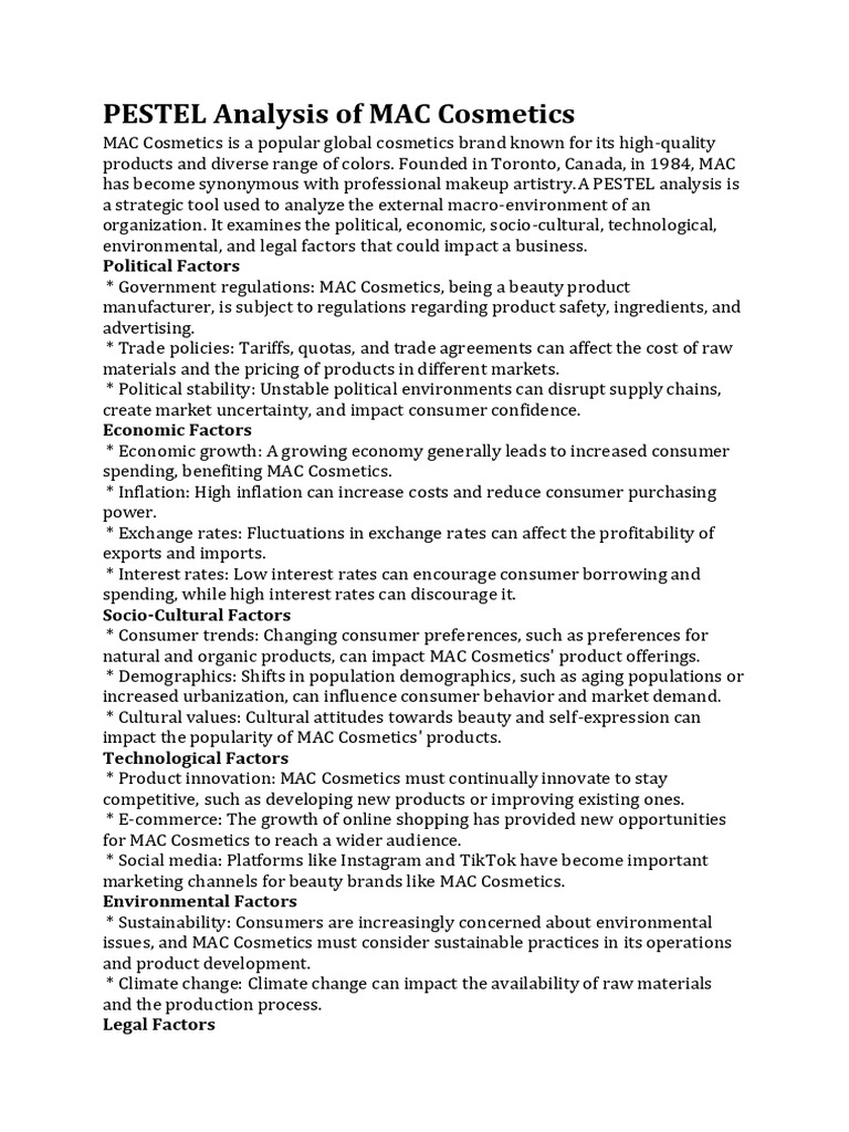 PESTEL Analysis of MAC Cosmetics: Political Factors | PDF | Cosmetics ...