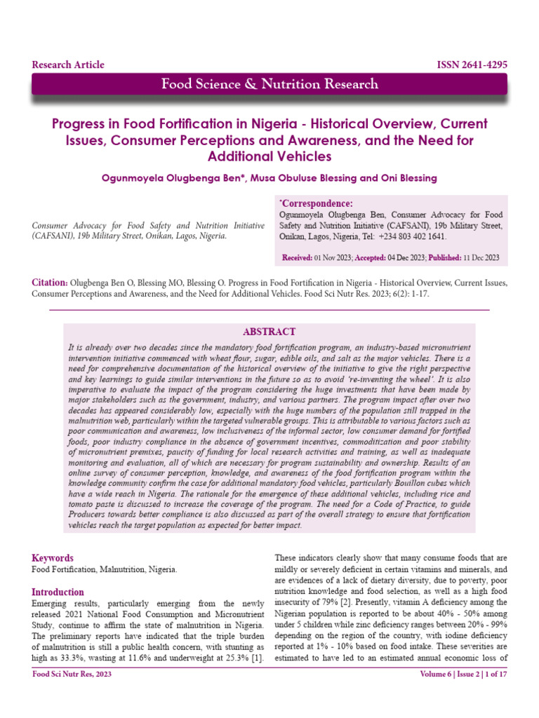 Food Science & Nutrition Research | PDF | Micronutrient | Malnutrition