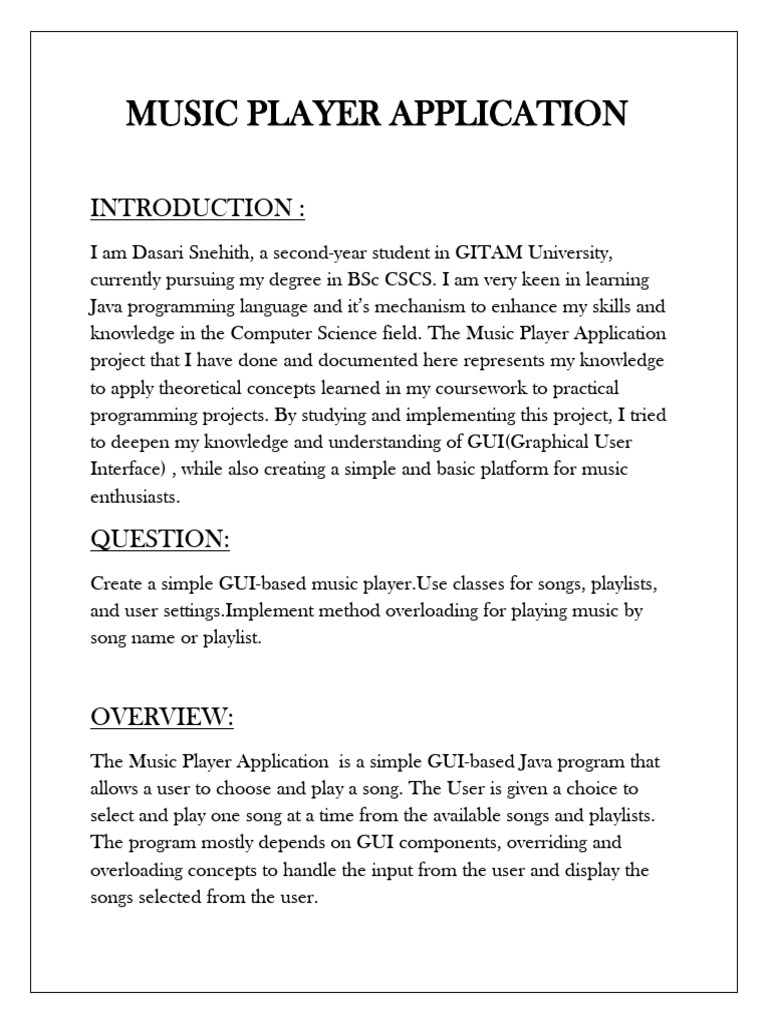 Music Player Documentation | PDF | Method (Computer Programming) | Inheritance (Object Oriented ...
