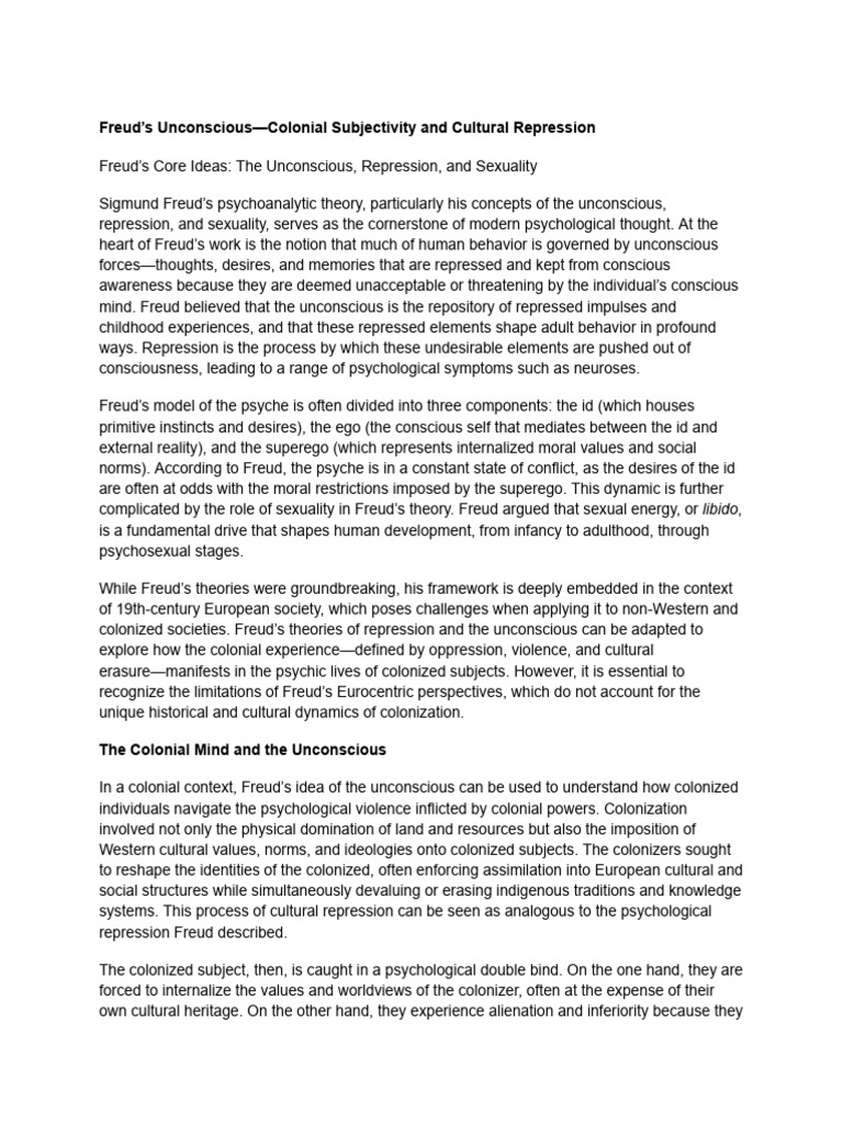 Freud's Unconscious-Colonial Subjectivity and Cultural Repression - PM ...