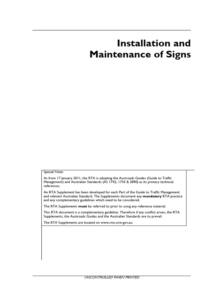 Installation Maintenance Signs | PDF | Road | Traffic