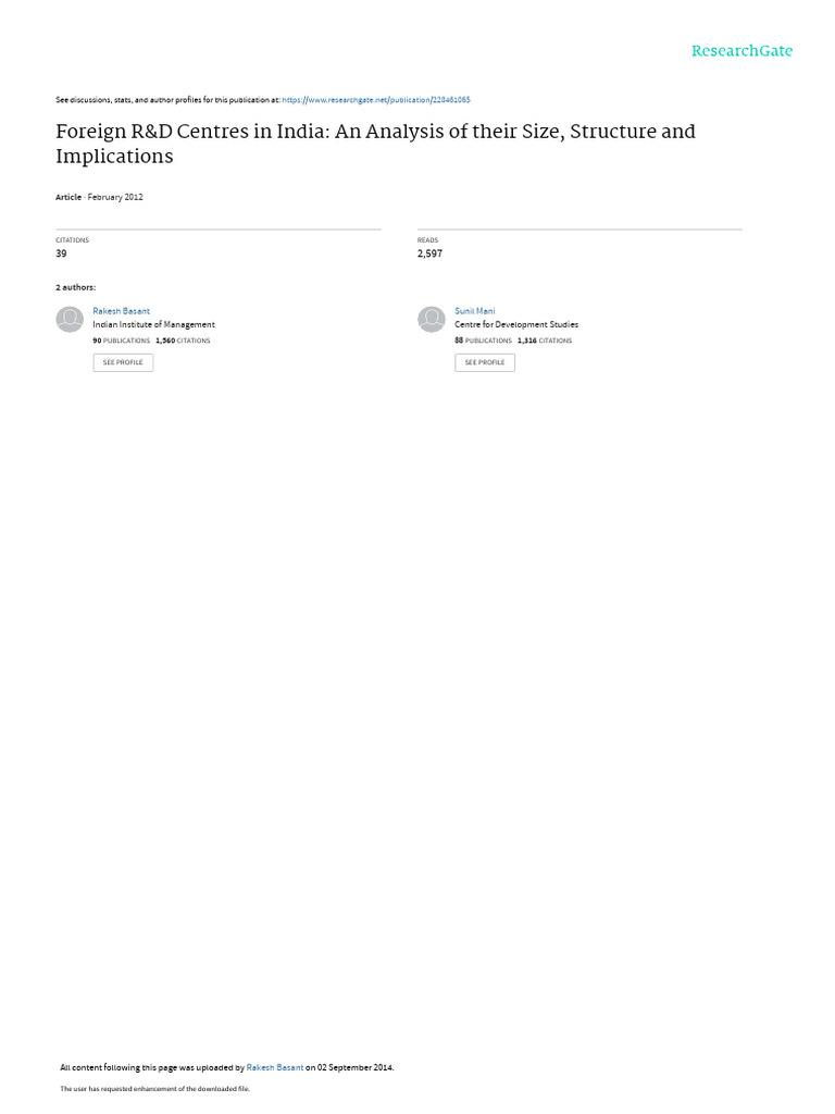 Foreign RD Centres in India An Analysis of Their S | PDF | Foreign ...