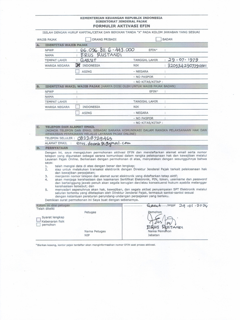 Ajuan Aktivasi Efin Pajak ERus R | PDF