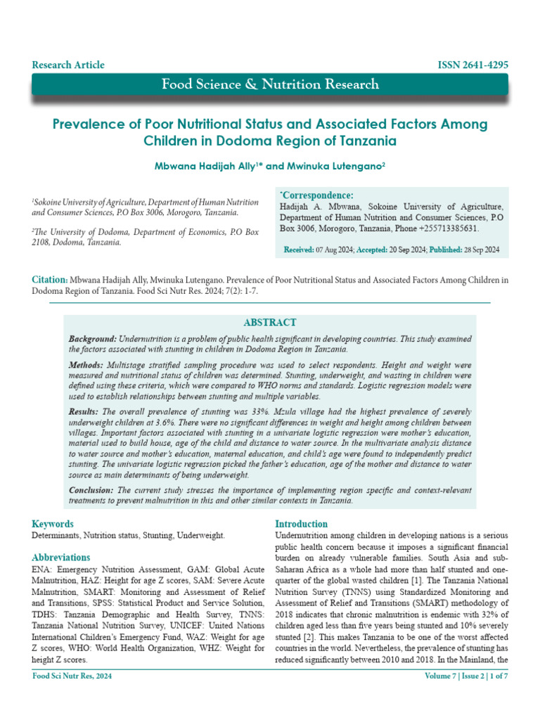 Prevalence of Poor Nutritional Status and Associated Factors Among ...