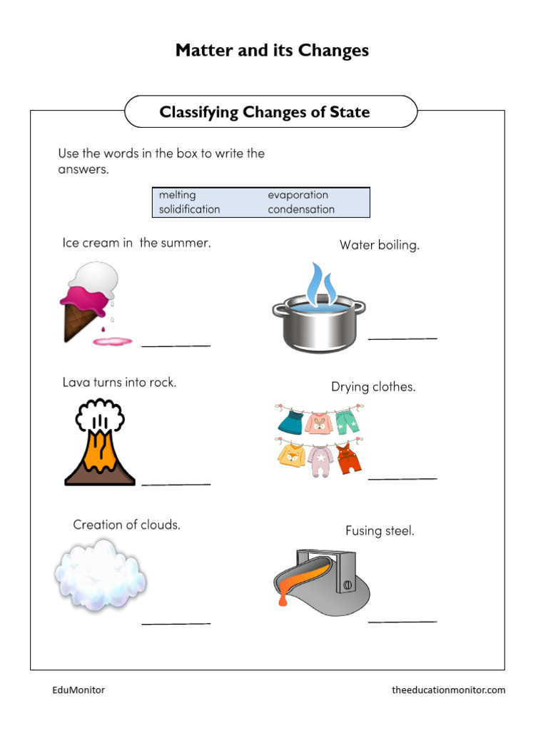 Matter and Its Changes Science Worksheet For Grade 4 | PDF