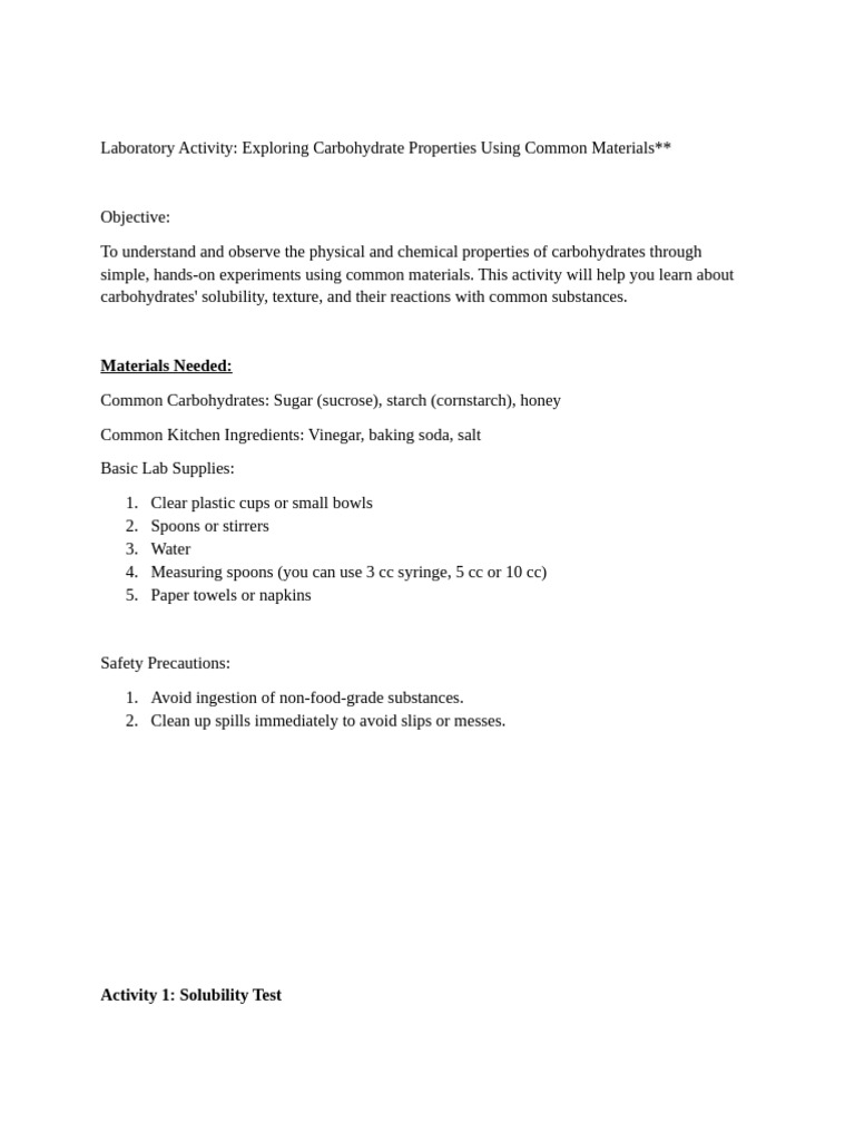 Carbohydrates Activity 1 | PDF | Chemistry
