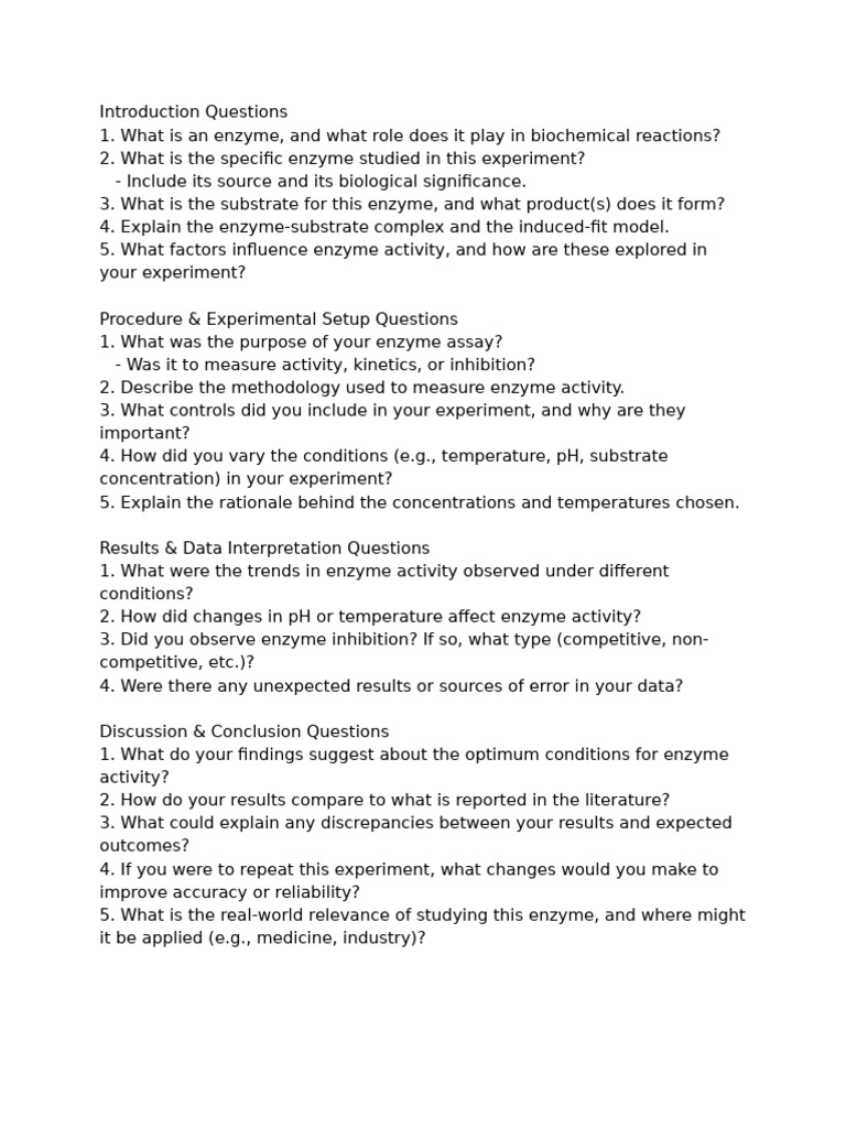 Enzyme Activity Experiment Overview Pdf