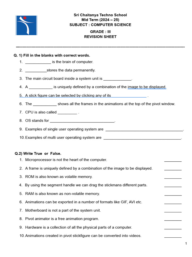G3 Revision MidTerm 2425 | PDF | Computer Memory | Random Access Memory