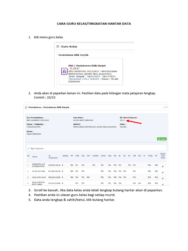 Manual GT Hantar Data Kelas | PDF