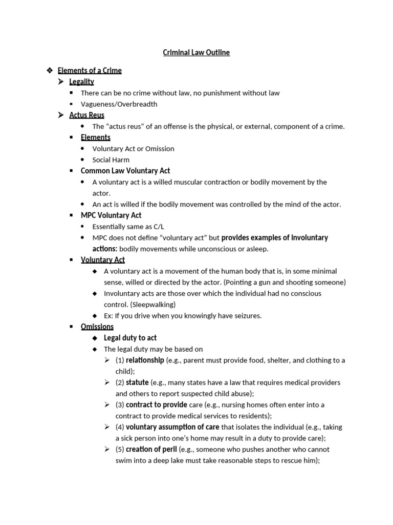 Criminal Law Outline 2-TEVA 2 | PDF | Manslaughter | Mens Rea