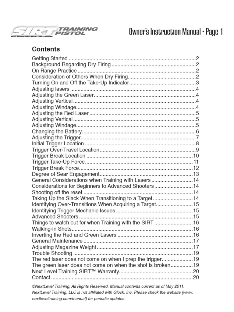NLT SIRT 110 Pro Training Manual | PDF | Trigger (Firearms ...