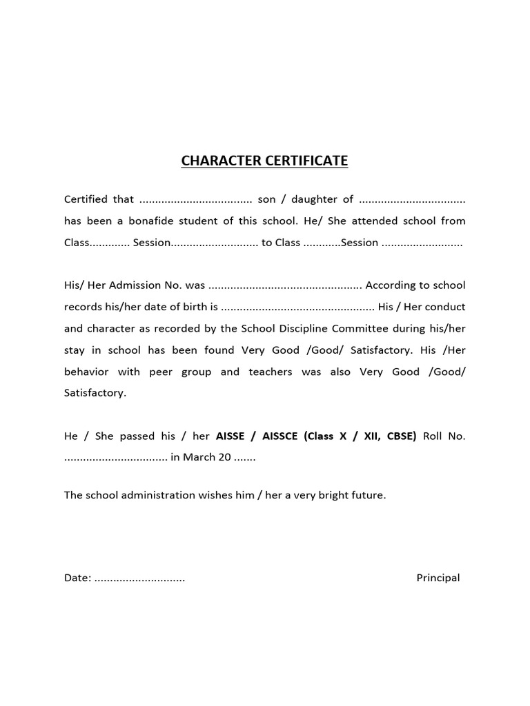 Character Certificate 1 | PDF