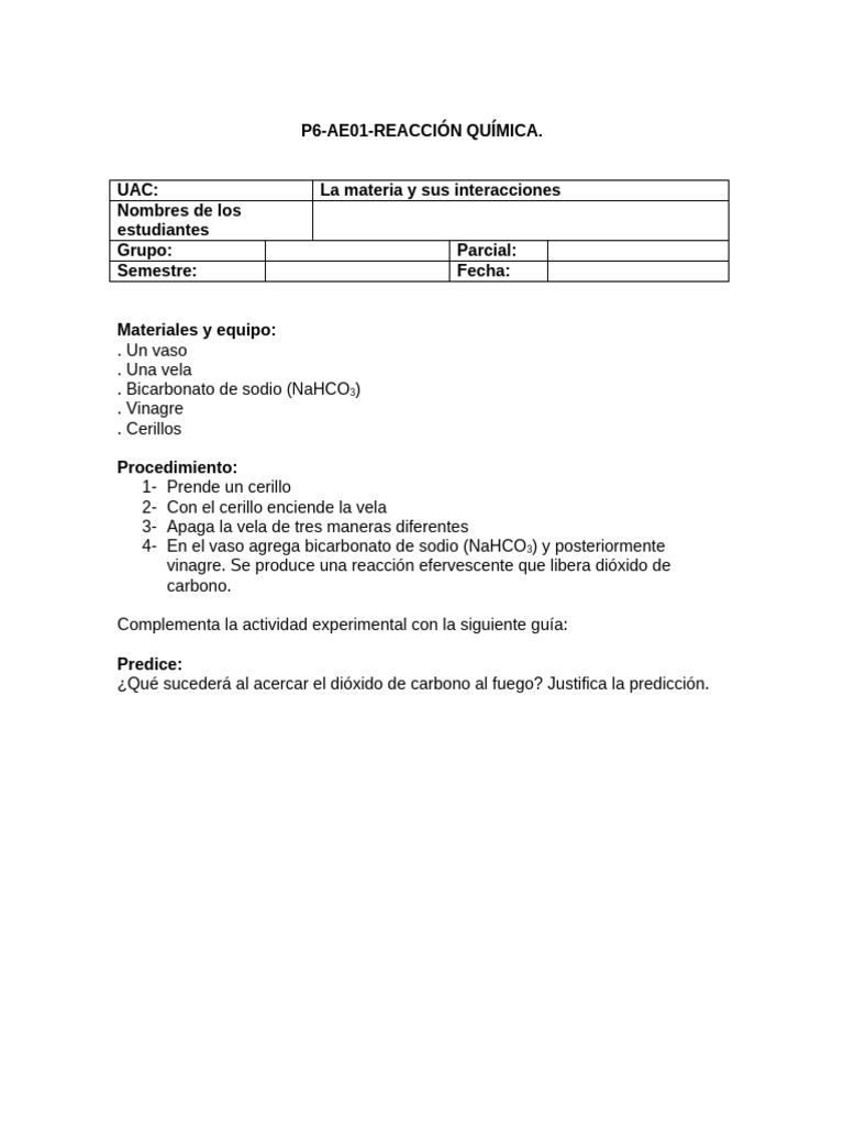 P6 AE Reacción Química | PDF