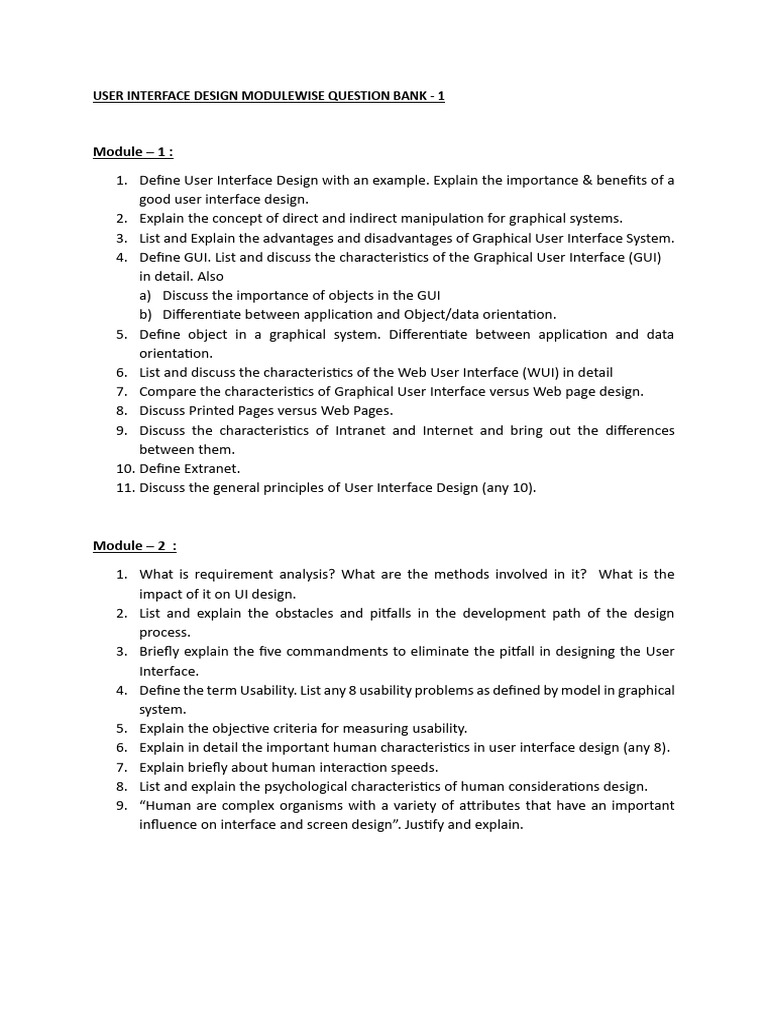 User Interface Design Question Bank | PDF