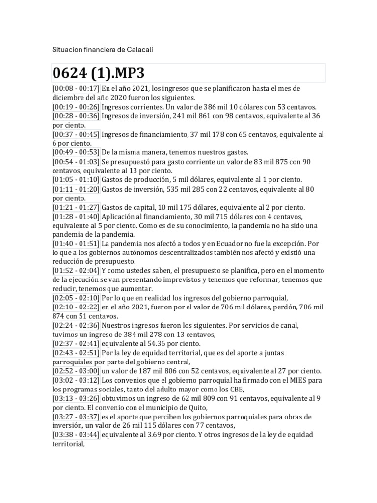 Situacion Financiera de Calacalí | PDF | Turismo | Industrias de servicio