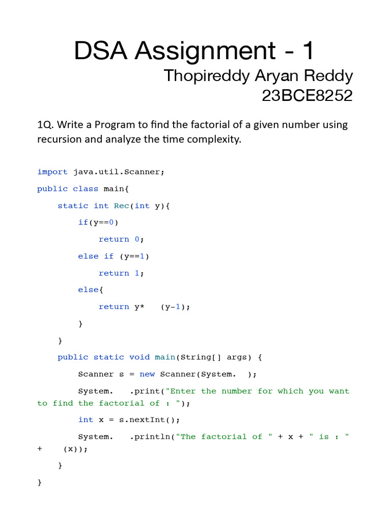 DSA Assignment - 1 2 | PDF | Computer Science | Computer Programming DSA Assignment - 1 2 | PDF | Computer Science | Computer Programming