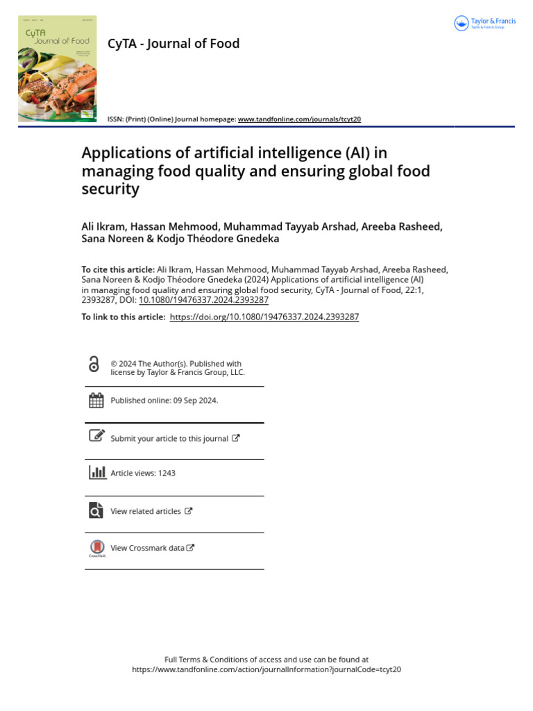 AI in Food Quality and Security Management | PDF | Machine Learning ...