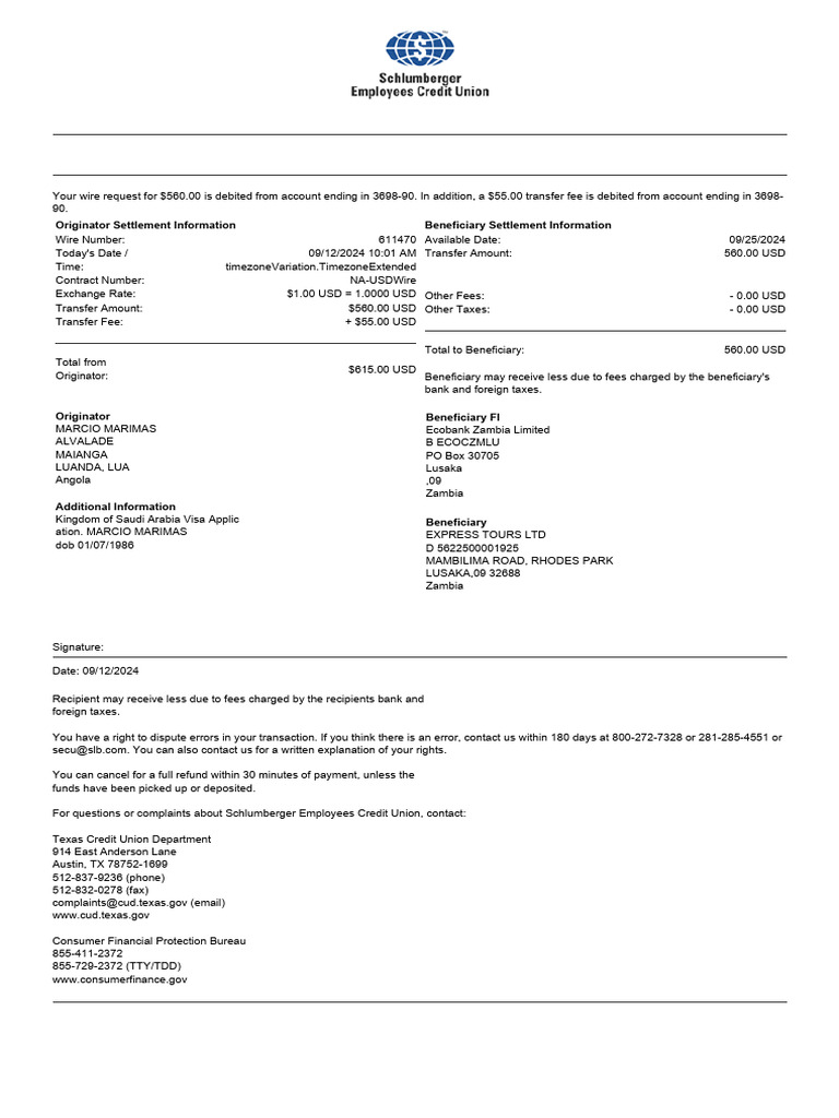 Express Tours Wire 611470 Completed - Cópia | PDF | Debit Card | Business