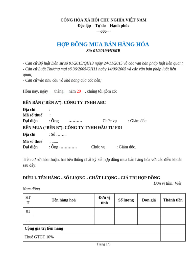 Hop Dong Mua Ban Don Gian 1 | PDF