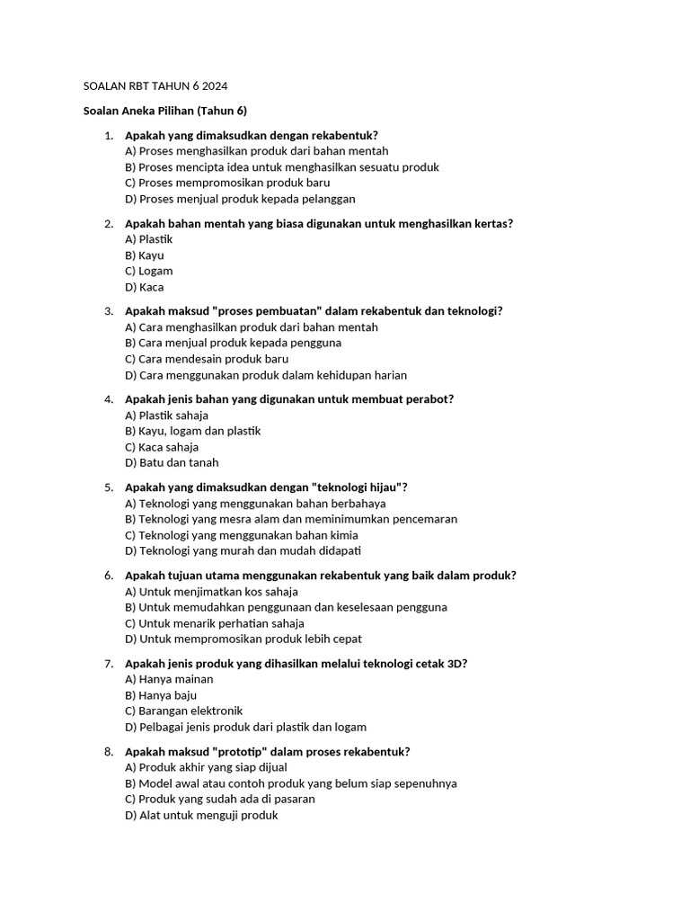 3 Soalan RBT Tahun 6 2024 | PDF