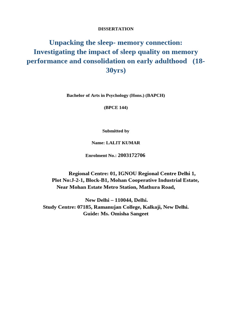 Dissertation of PSychology | PDF | Sleep | Memory