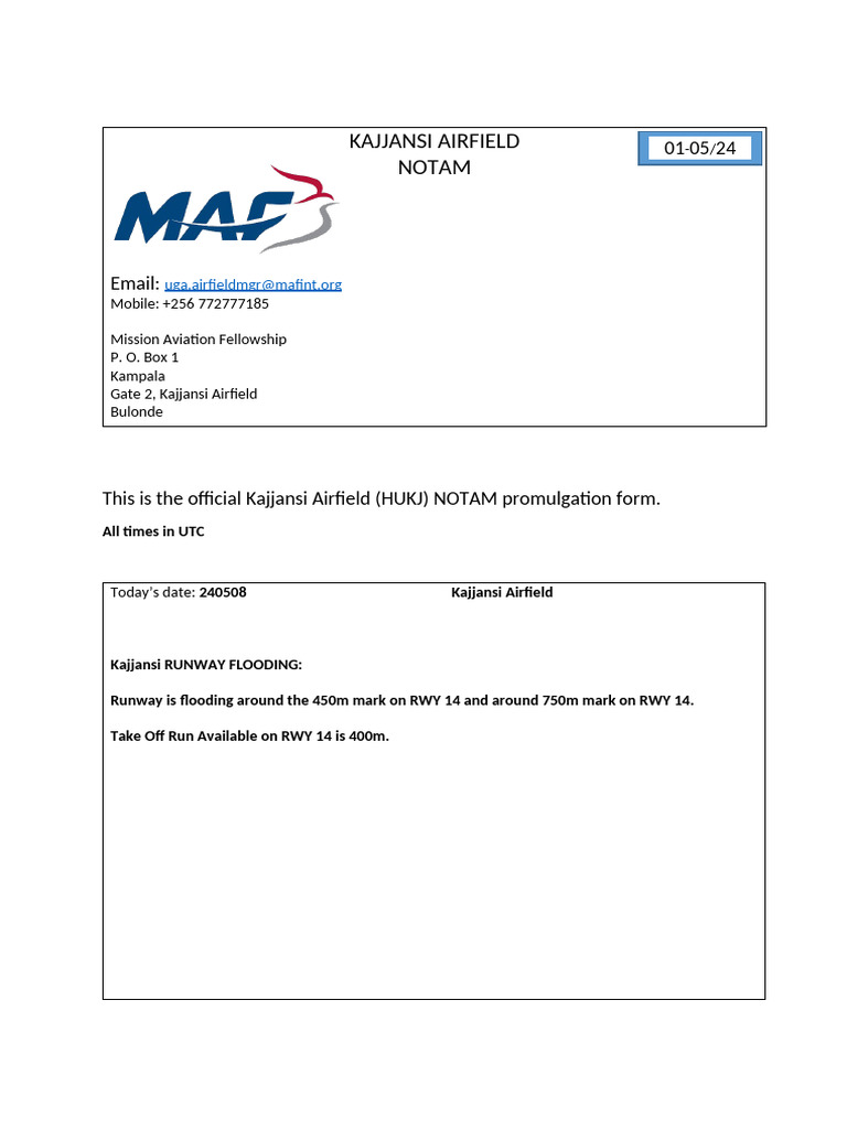 RWY Flooding NOTAM | PDF