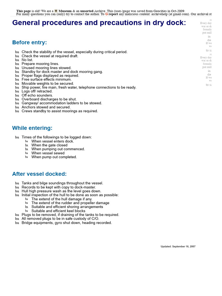 General Procedures and Precautions in Dry Dock | PDF | Ships | Water Transport