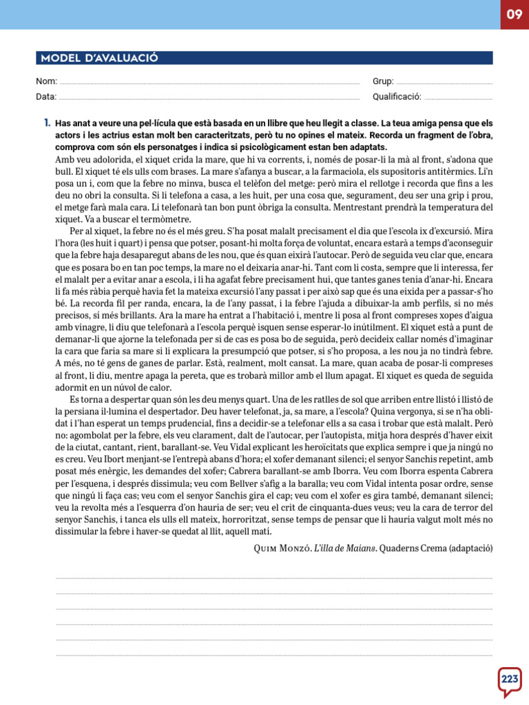 Avaluacio Ü Sequ Êe Çncia 9 - Editable AVANCEM3 | PDF
