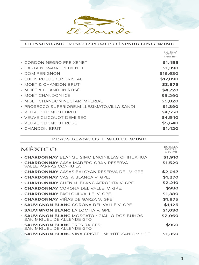 MENÚ EL DORADO VINOS 8 DE SEPTIEMBRE 2023 Web | PDF | Variedades De Uva ...