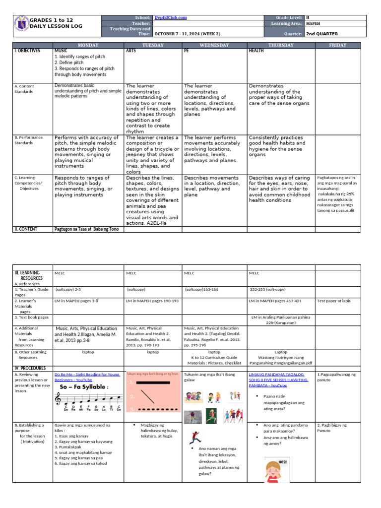 DLL_MAPEH 2_Q2_W2 | PDF
