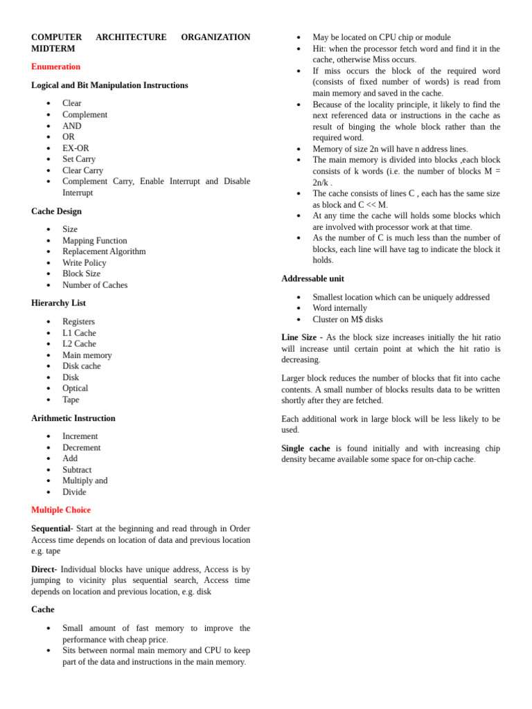 CAO-MIDTERM | PDF | Cpu Cache | Central Processing Unit