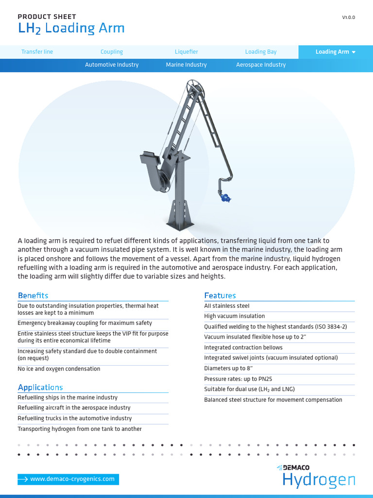 LH2 Loading Arm Product Overview | PDF | Liquid Hydrogen | Pipe (Fluid ...