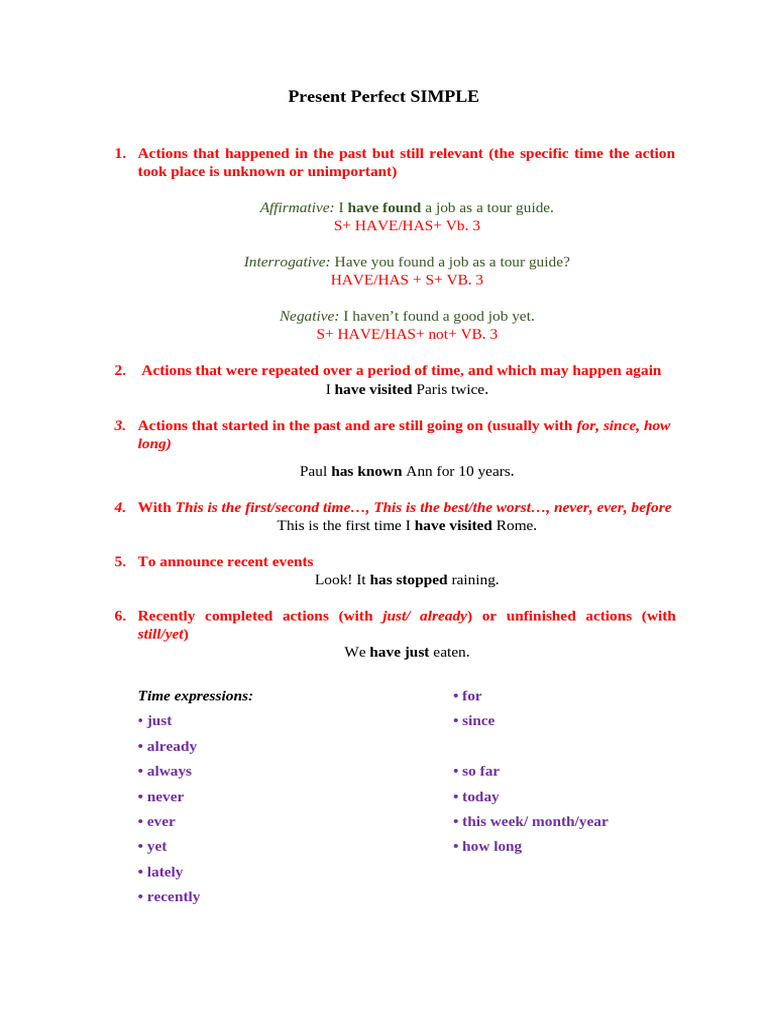Present Perfect SIMPLE | PDF