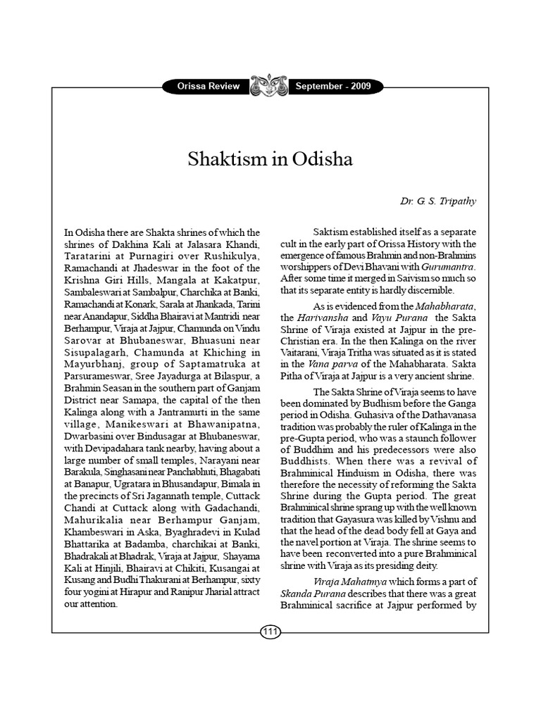 Shaktism in Odisha: Dr. G. S. Tripathy | PDF | Tantra | Hindu Deities