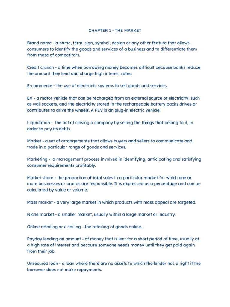 IAL Business Unit 1 Key Words | PDF | Demand | Price Elasticity Of Demand