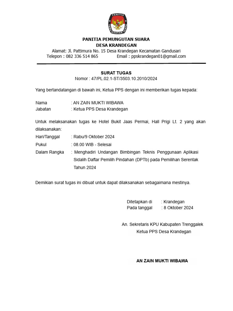 ST Bimtek Penggunaan Aplikasi Sidalih DPTB - 9 Oktober 2024 | PDF