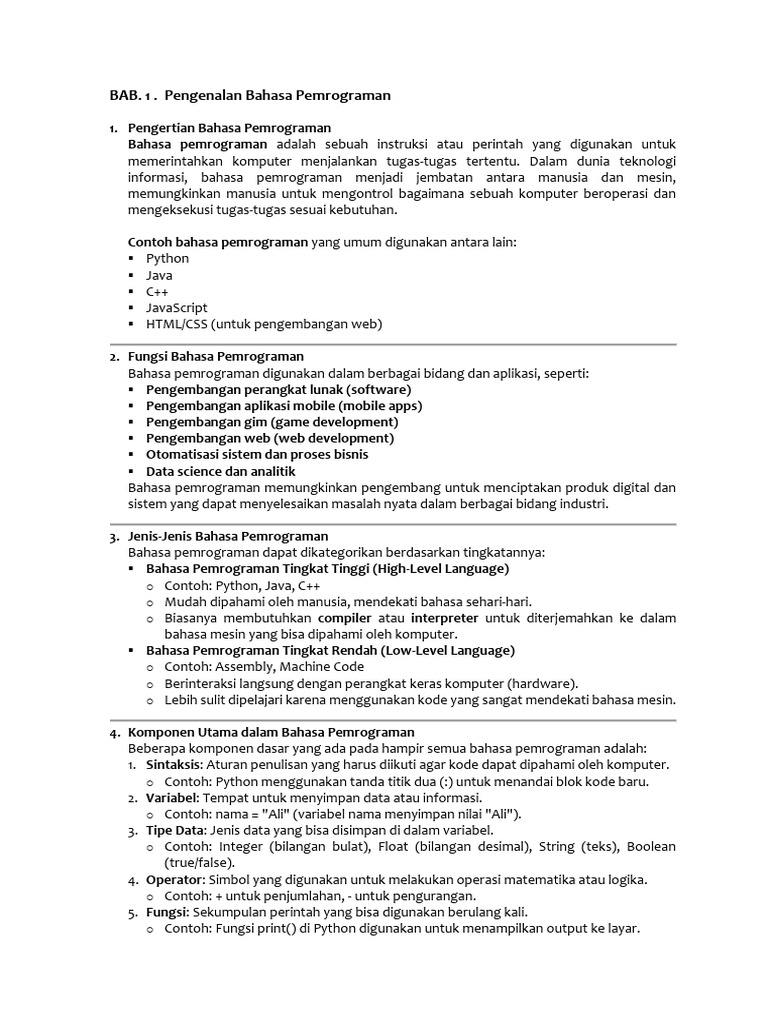 BAB 1 - Pengenalan Bahasa Pemrograman | PDF