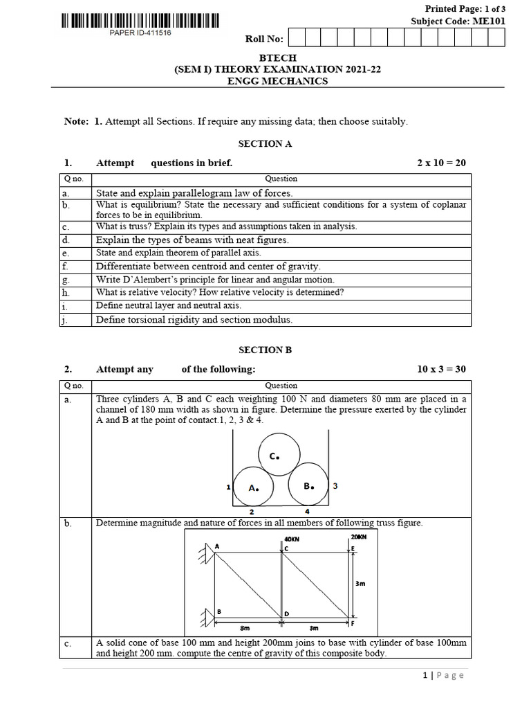 Engineering Mechanics ME101 | PDF | Force | Acceleration