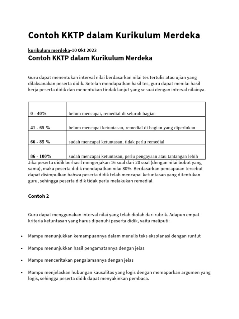Contoh KKTP Dalam Kurikulum Merdeka | PDF