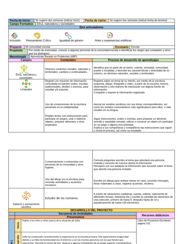 Proyecto1erGradoMiComunidadEscolar - MARIA ANTONIA CASAS ZEPEDA | PDF | Educación primaria ...