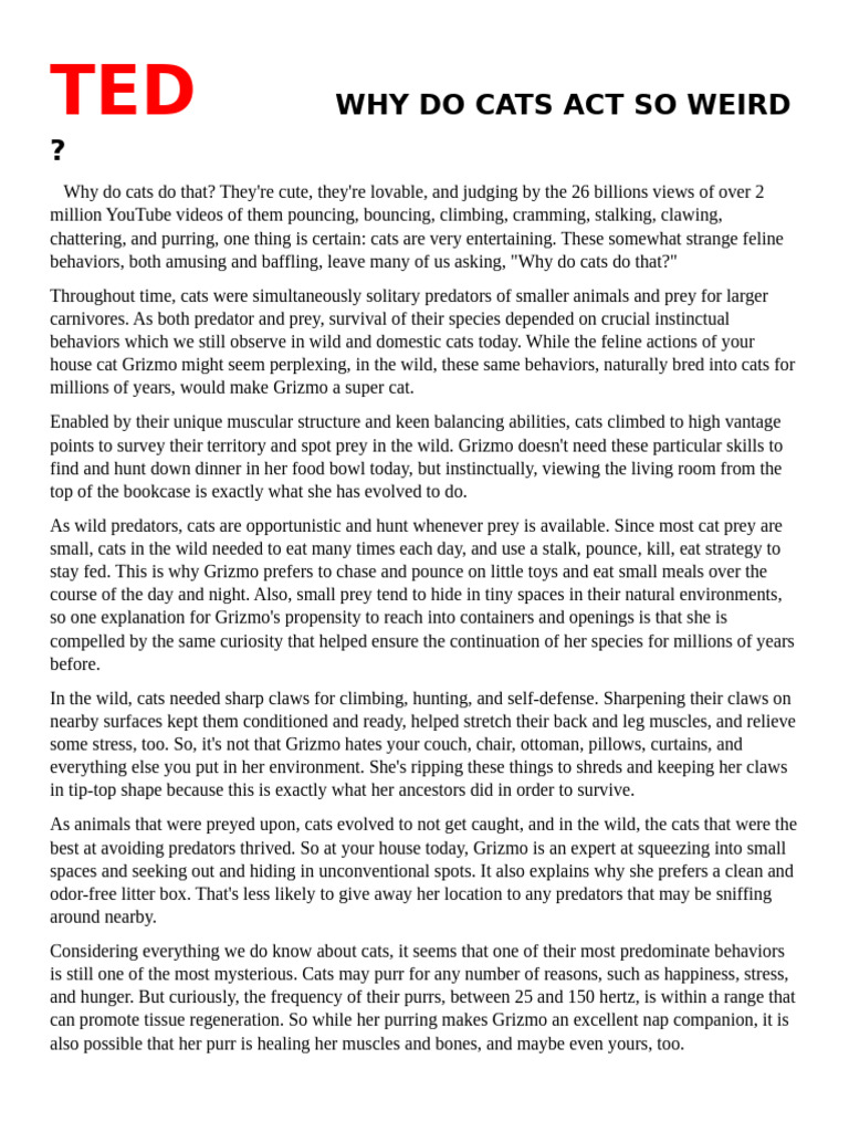 Ted Why Do Cats Act So Weird | PDF | Cats | Predation