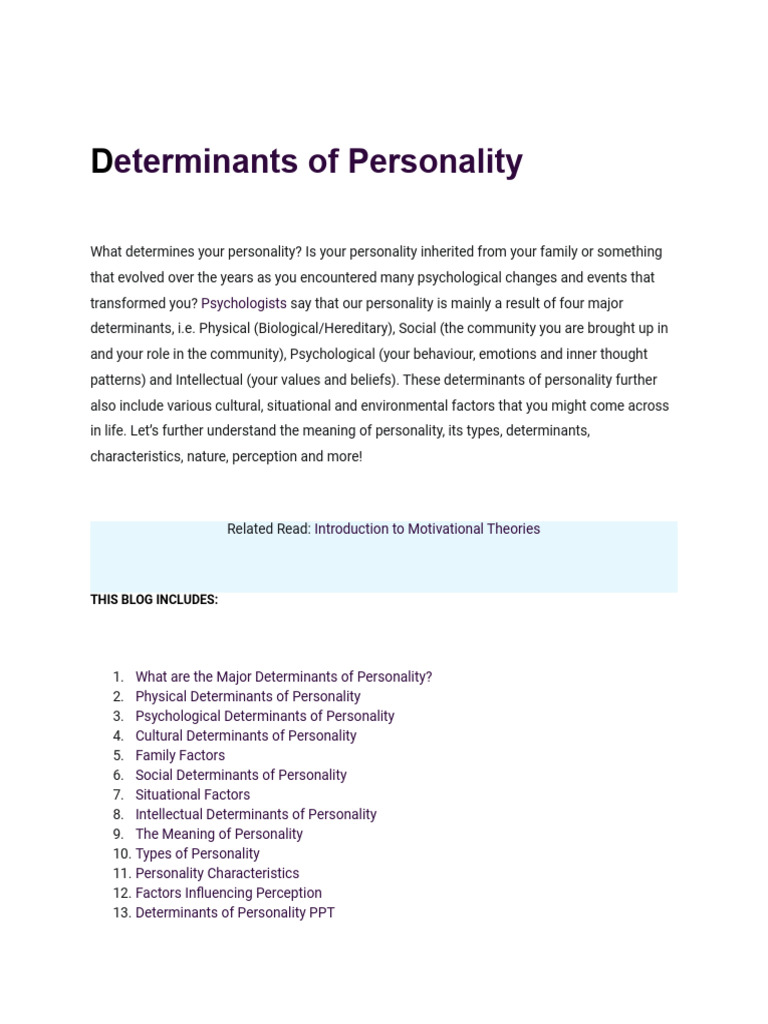 Determinants of Personality | PDF | Psychology | Psychometrics