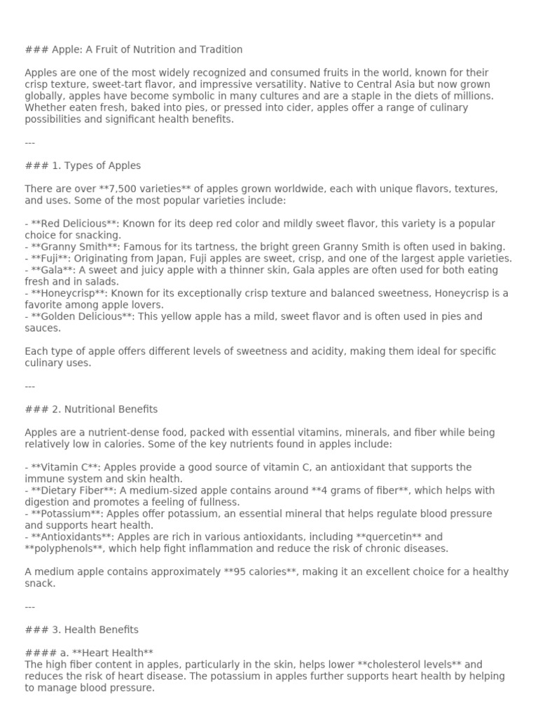 Nutritional Benefits of Apples Explained | PDF | Dietary Fiber | Diet ...