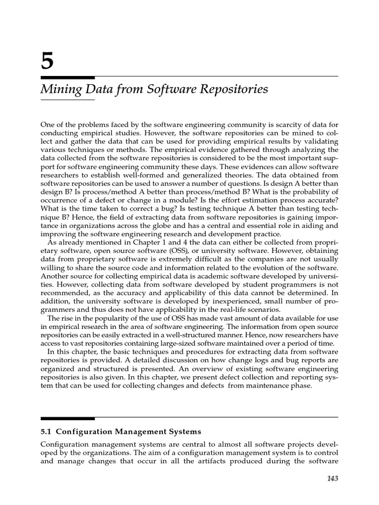 Chapter 5mining Data From Software Repositories Pdf Version Control Software Bug