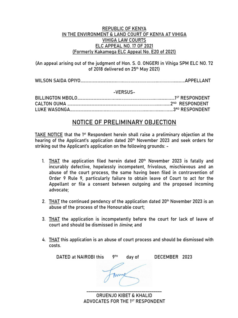 Preliminary Objection | PDF | Judiciaries | Lawsuit