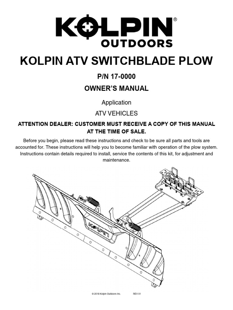 Kolpin ATV Switchblade Plow Manual | PDF | Screw | Nut (Hardware)