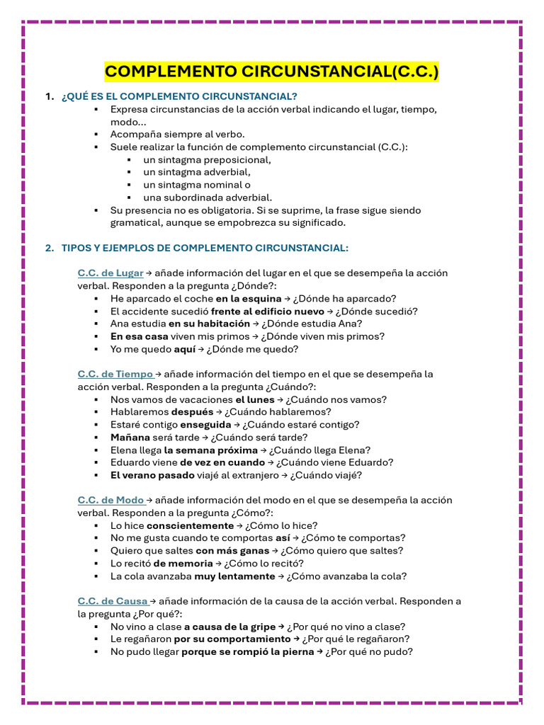 Tipos de Complemento Circunstancial | PDF | Verbo | Adverbio